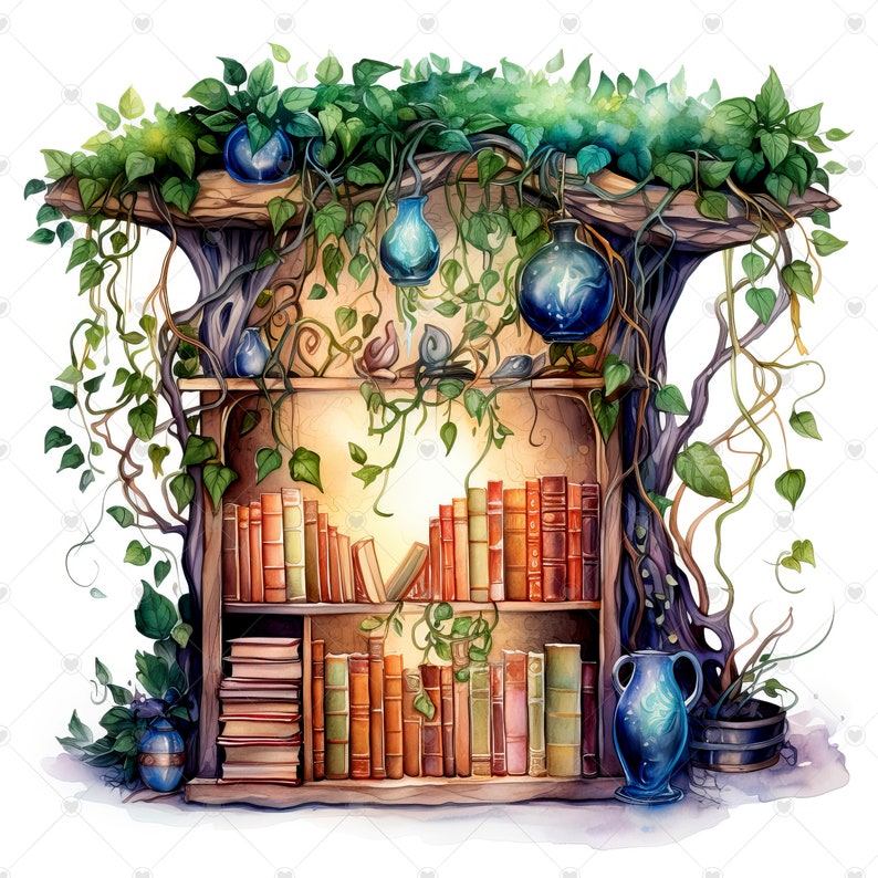Enchanted Magical Forest Bookshelf Clipart Bundle 10 High - Etsy
