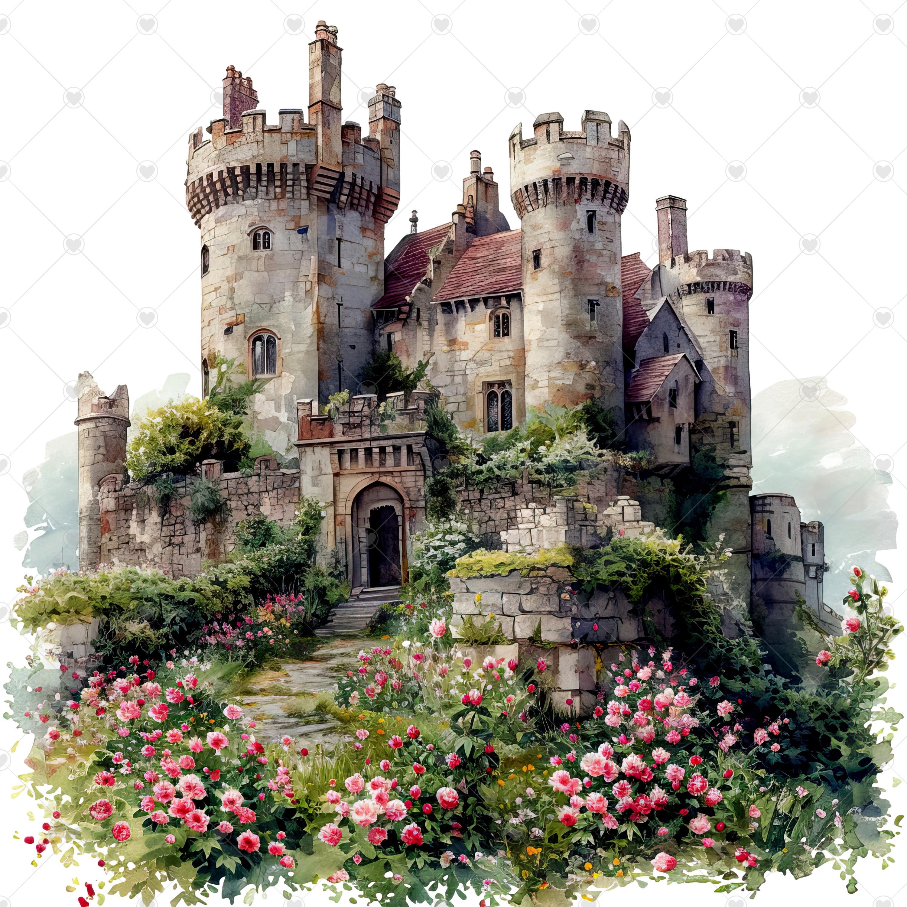 British Castle Overgrown With Flowers PNG Clipart Bundle- Digital ...
