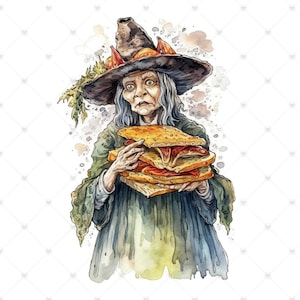 Witch With a Sandwich Clipart Bundle- 10 High Quality Watercolor Jpgs ...