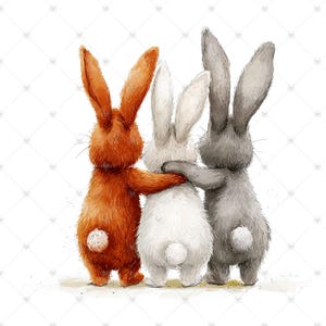 Three Adorable Bunnies Hugging Clipart Bundle- 10 High Quality ...
