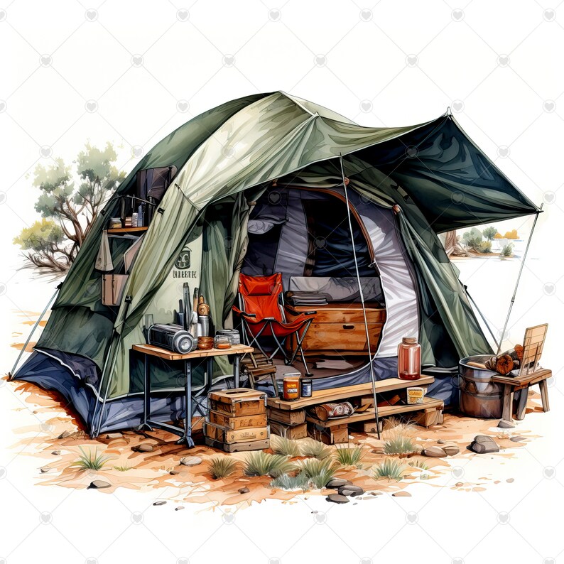 Camping Tent Clipart Bundle 10 High Quality Watercolor Jpgs - Etsy