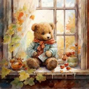 Teddy Bear by the Autumn Window Clipart Bundle- 10 High Quality ...