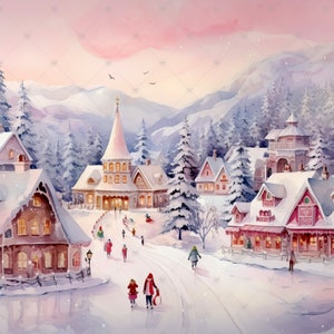 Christmas Village in Snowy Mountains Clipart Bundle- 10 High Quality ...