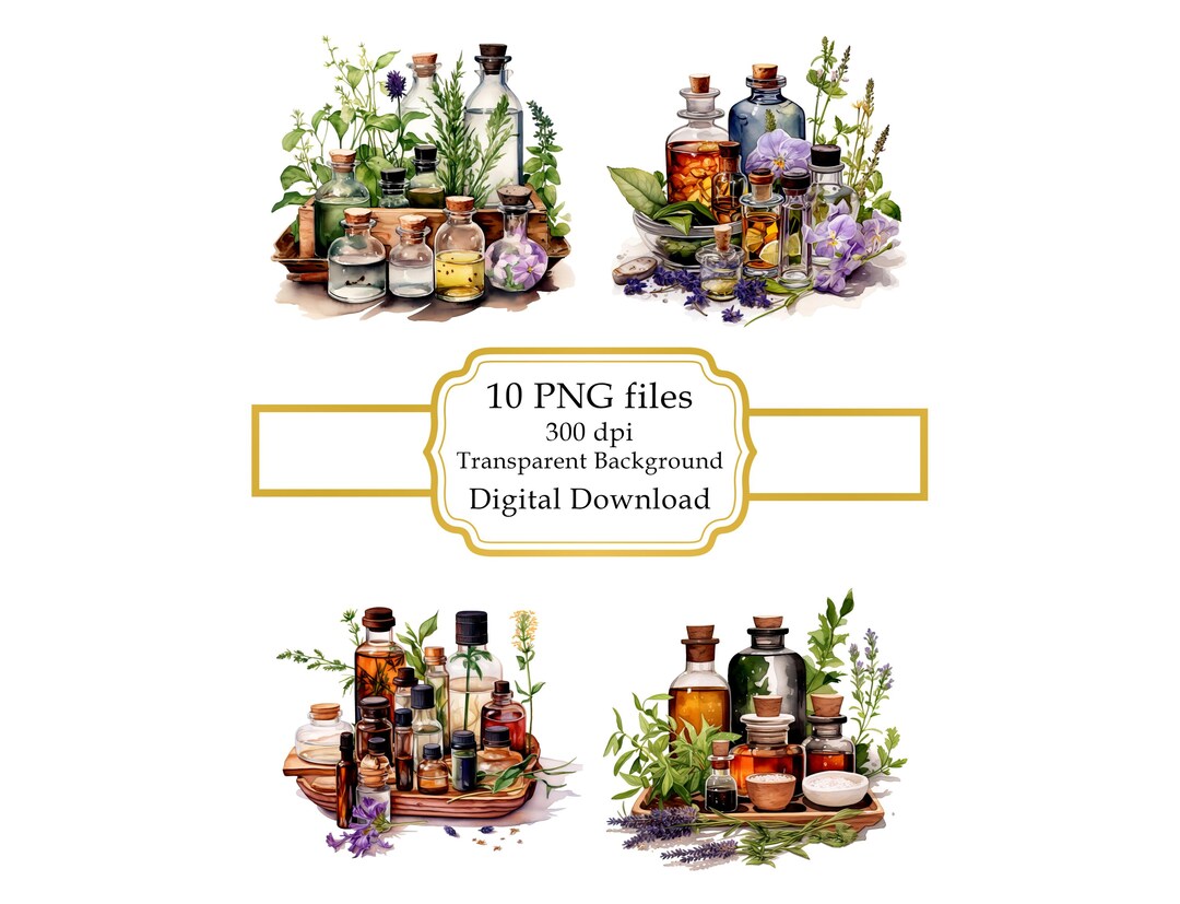 Essential Oils With Herbs PNG Clipart Bundle- Digital Download - Etsy
