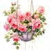 Pink Roses in Hanging Basket Clipart Bundle 10 High Quality Watercolor ...