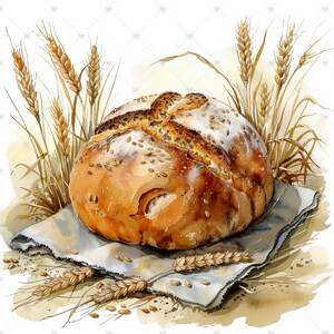 Rustic Bread With Wheat Clipart Bundle- 10 High Quality Watercolor Jpgs ...