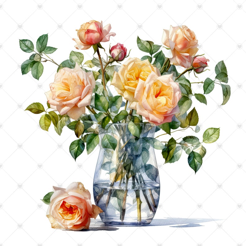 Glass Vase of Roses Clipart Bundle 10 High Quality Watercolor - Etsy