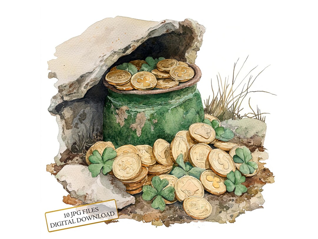 St. Patrick's Day Pot of Gold and Shamrock Clipart Bundle- 10 High ...