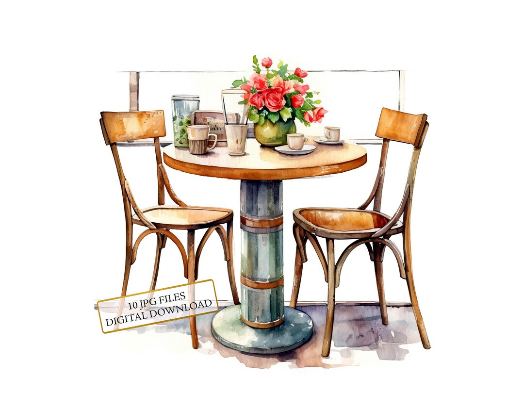 Table at a Cafe Clipart Bundle- 10 High Quality Watercolor Jpgs ...