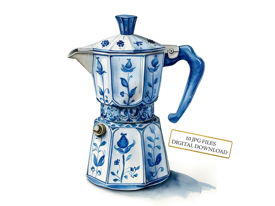 Vintage Ceramic Blue White Moka Pot Clipart Bundle- 10 High Quality ...