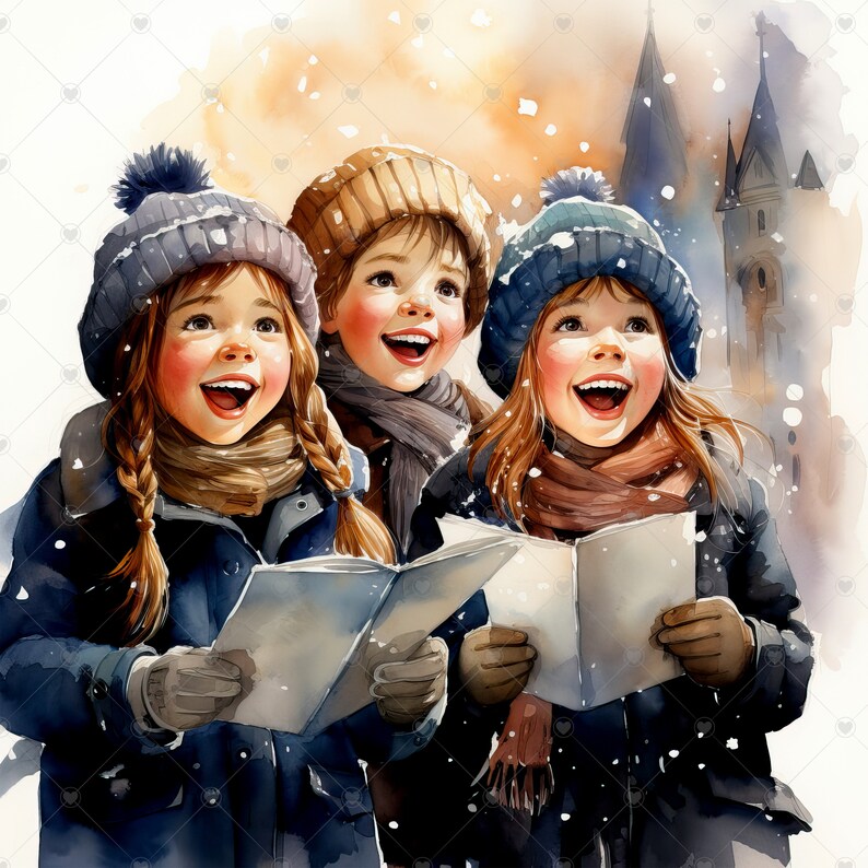 Adorable Children Singing Christmas Carols JPG Clipart Bundle- Digital ...