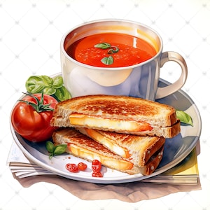 Tomato Soup and Grilled Cheese Sandwich Clipart Bundle- 10 High Quality ...