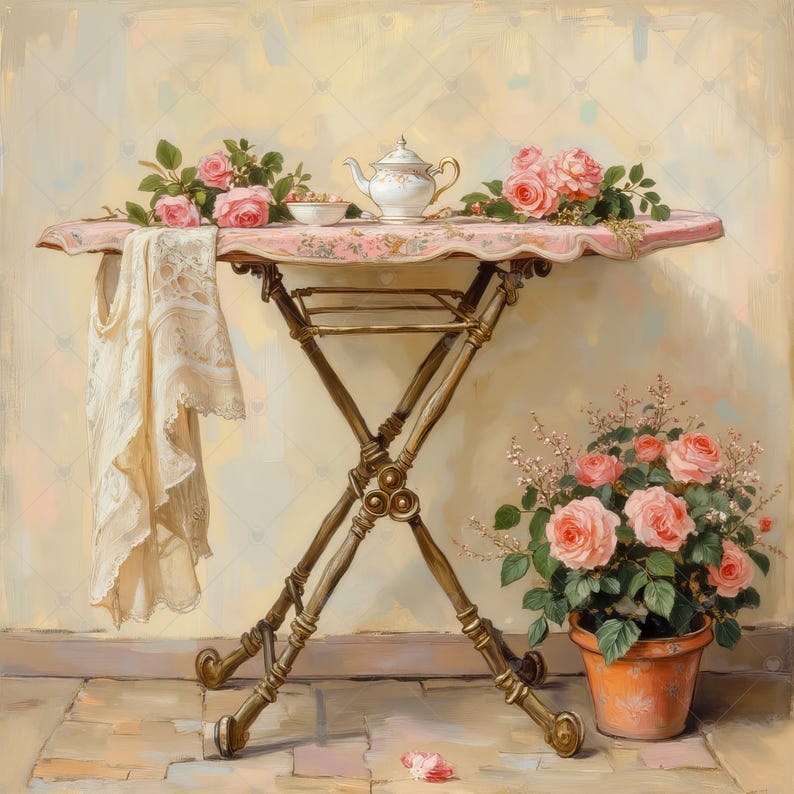 Shabby Chic Ironing Board With Roses and Tea JPG Clipart Bundle ...