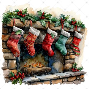 Christmas Stockings on a Fireplace PNG Clipart Bundle- Digital Download ...