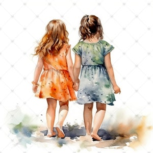 Little Girl Best Friends Clipart Bundle- 10 High Quality Watercolor ...