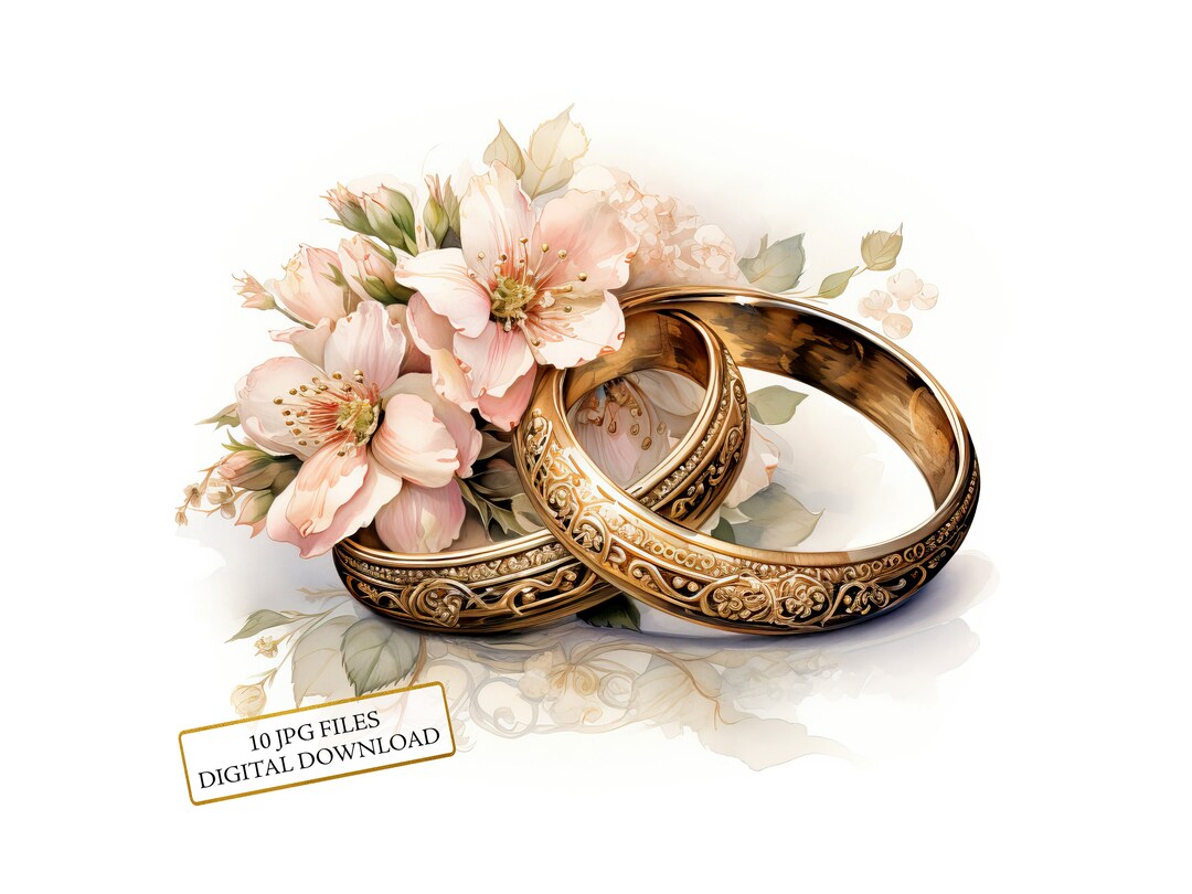 Shabby Chic Floral Wedding Rings Clipart Bundle- 10 High Quality ...