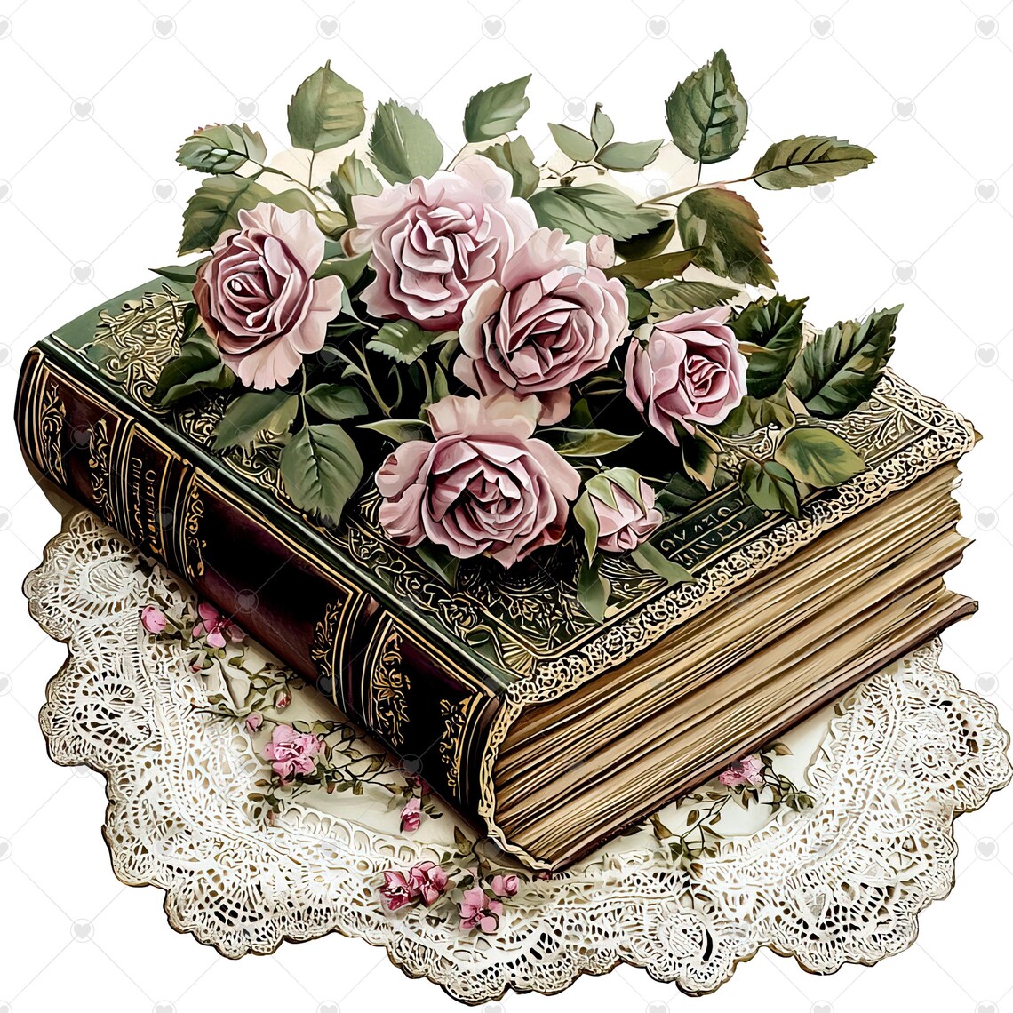 Vintage Boos With Wild Roses and Doily PNG Clipart Bundle- Digital ...