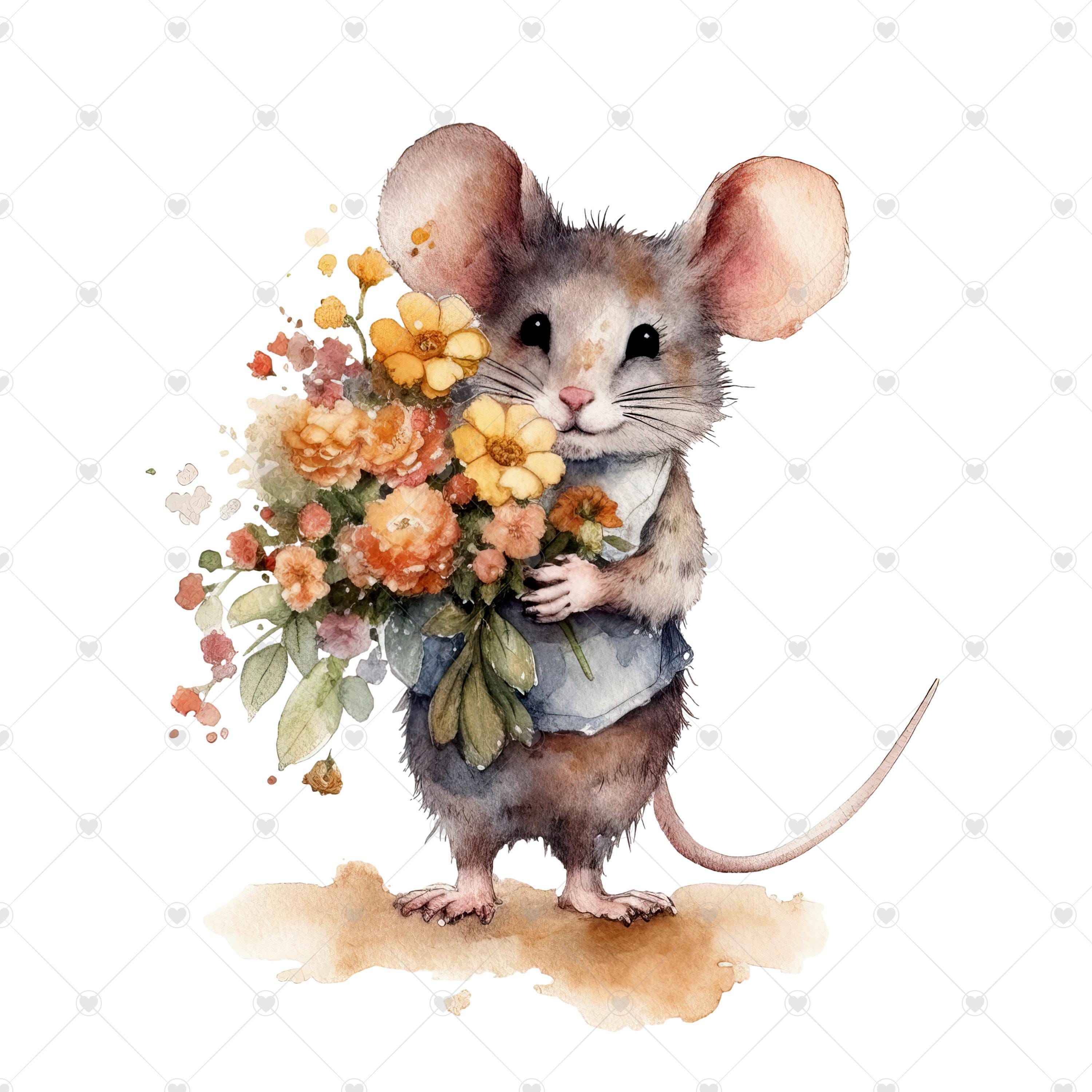 Mouse Child Holding Flower Bouquet PNG Clipart Bundle- Digital Download ...