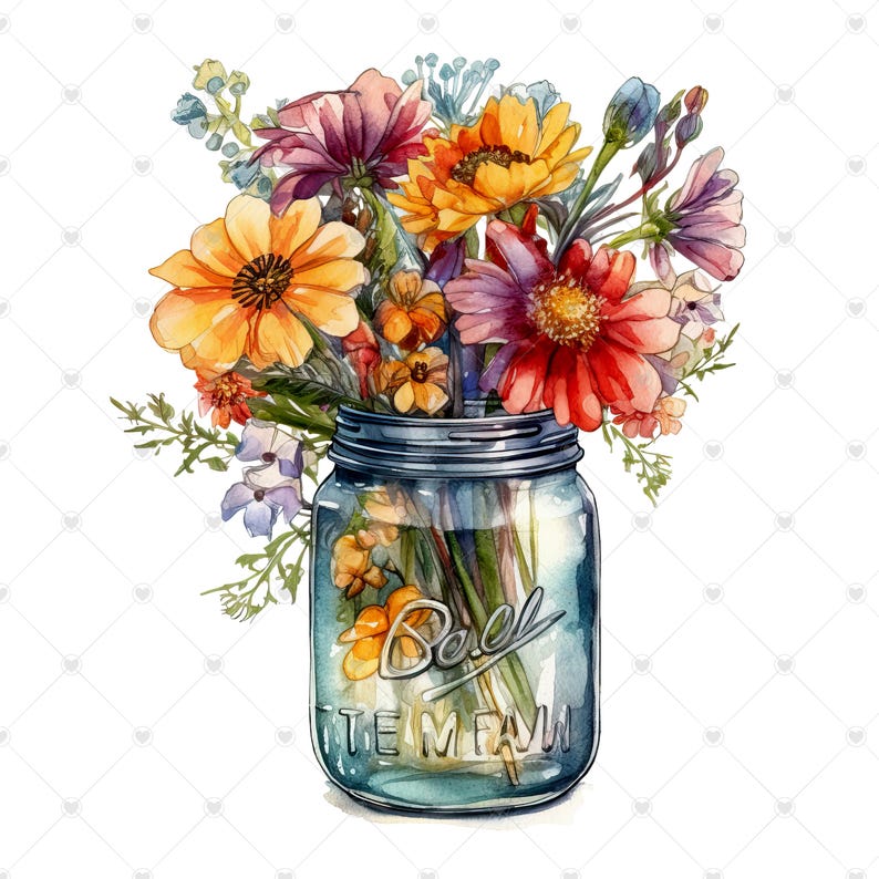Wildflowers in a Jar PNG Clipart Bundle- Digital Download - Etsy UK
