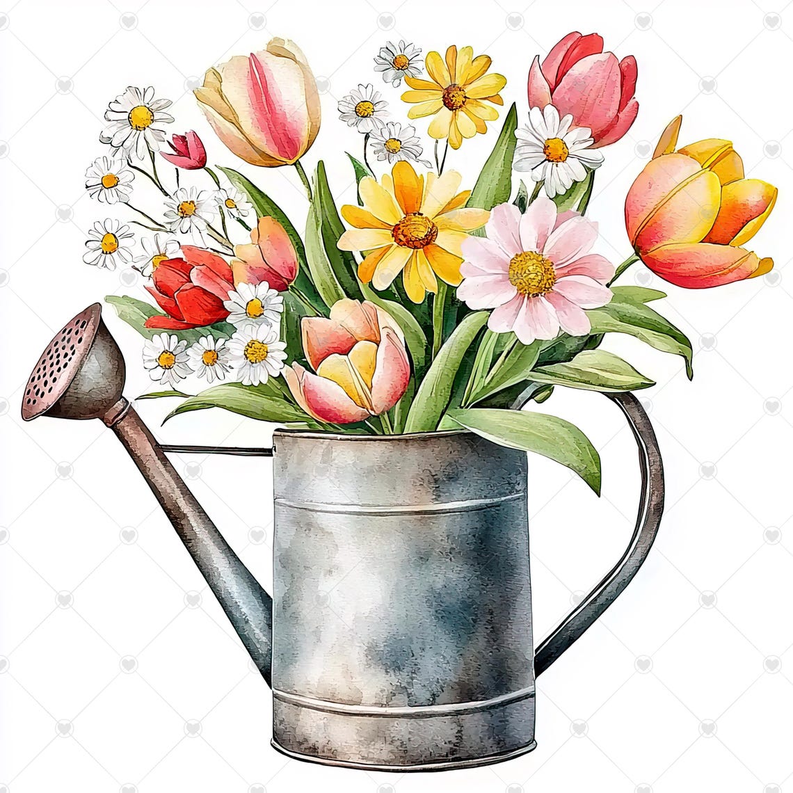 Spring Flowers in an Old Watering Can JPG Clipart Bundle- Digital ...