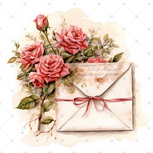 Love Letter With Pink Flowers Clipart Bundle- 10 High Quality ...