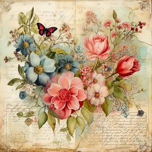 Shabby Chic Vintage Floral Love Letter Clipart Bundle- 10 High Quality ...