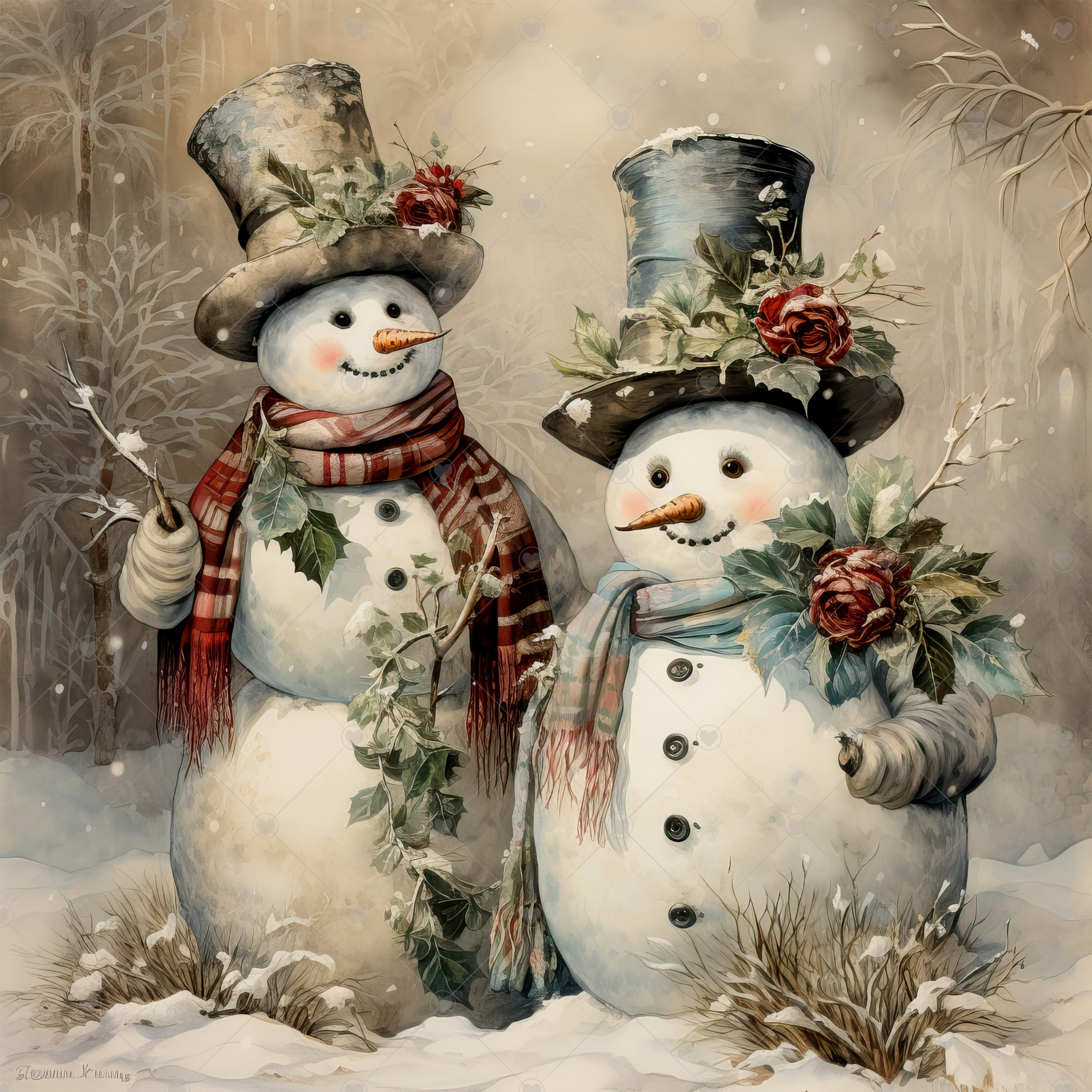 Vintage Snowmen in Winter Scenery Clipart Bundle 10 High - Etsy France