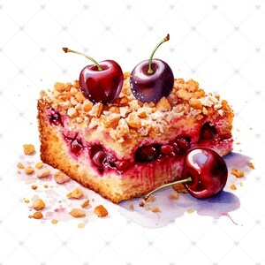 Cherry Crumble Cake Clipart Bundle- 10 High Quality Watercolor Jpgs ...