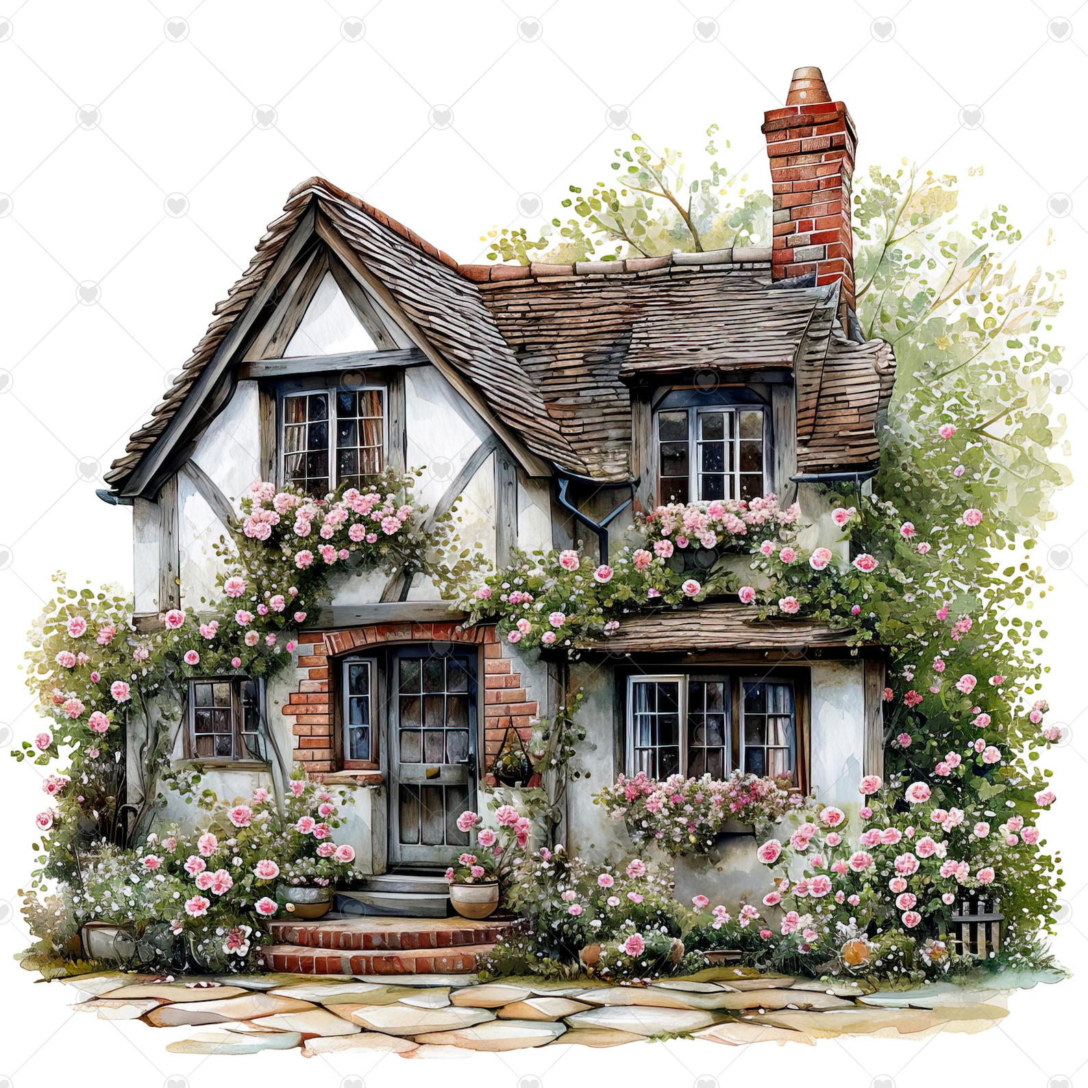 Old British House Overgrown With Flowers PNG Clipart Bundle- Digital ...