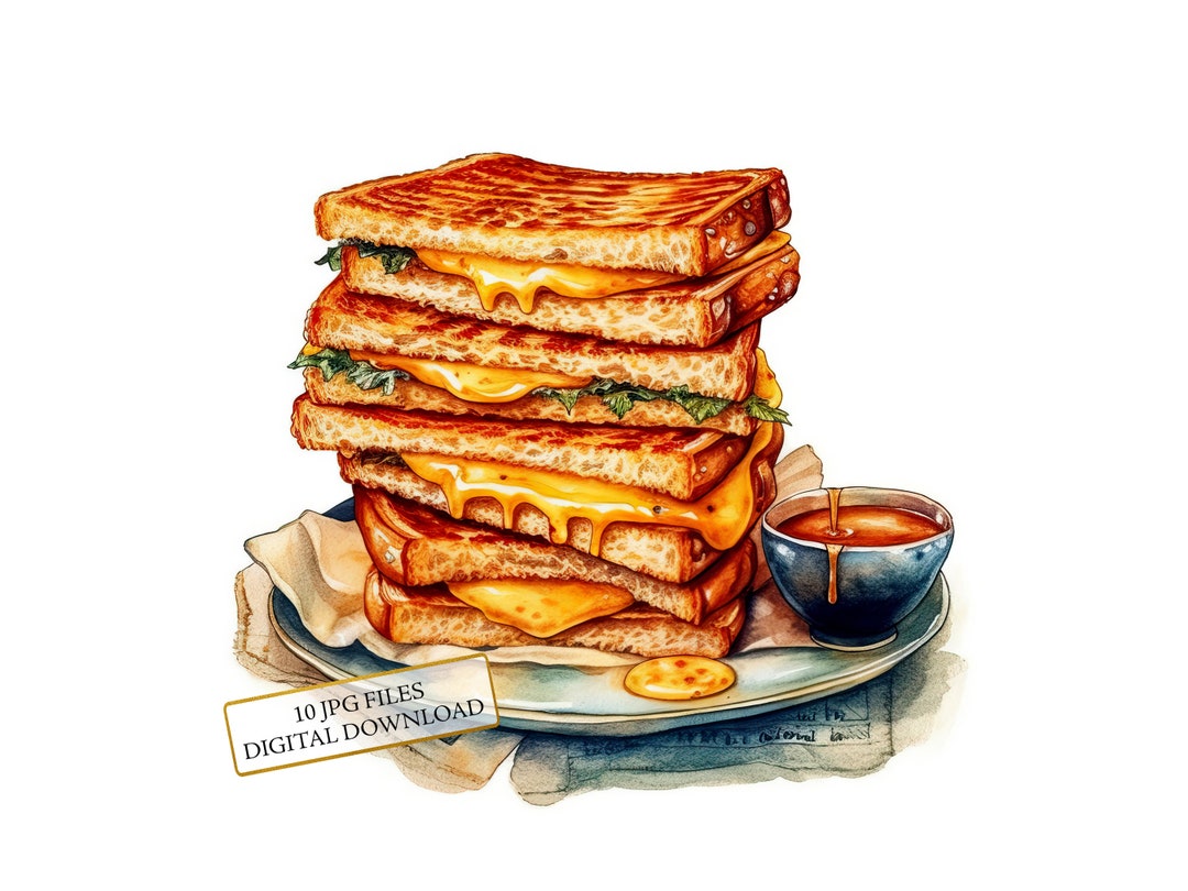 Grilled Cheese Sandwich Clipart Bundle- 10 High Quality Watercolor Jpgs ...