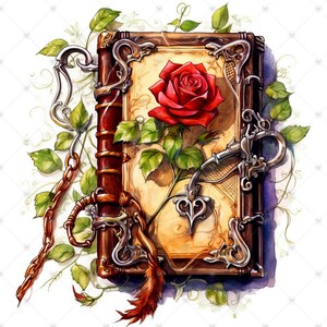 Spell Book With Roses Clipart Bundle- 10 High Quality Watercolor Jpgs ...