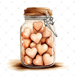 Jar of Heart Shaped Cookies Clipart Bundle- 10 High Quality Watercolor ...