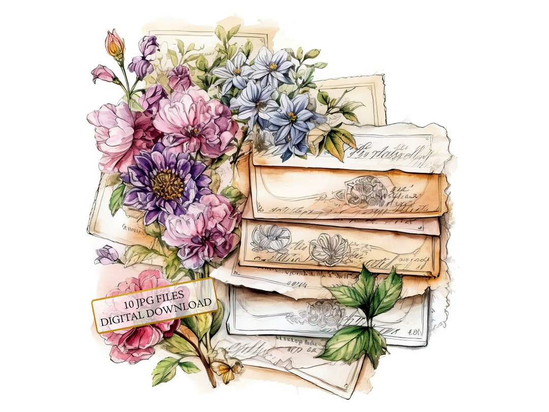 Vintage Postal Envelopes Clipart Bundle- 10 High Quality Watercolor ...