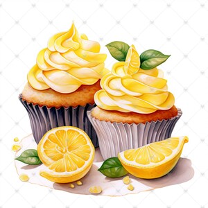 Lemon Cupcake Clipart Bundle 10 High Quality Watercolor Jpgs Dessert ...
