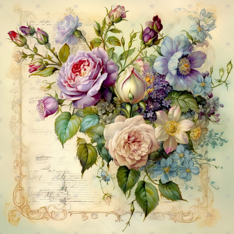 Shabby Chic Letter With Soft Flowers Clipart Bundle 10 High - Etsy