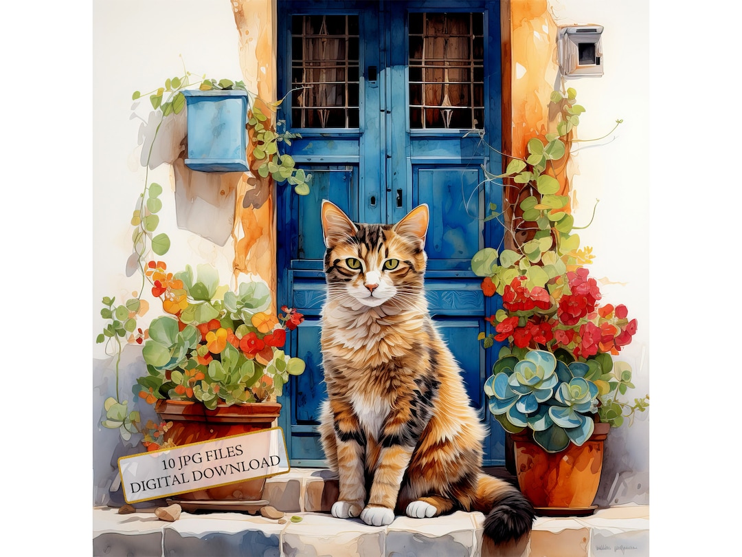 Cat Sitting in Front of the Door Clipart Bundle- 10 High Quality ...