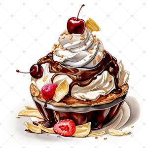 Banana Split Clipart Bundle 10 High Quality Watercolor Jpgs Dessert ...