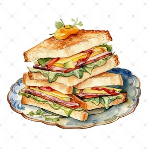 Veggie Sandwich Clipart Bundle- 10 High Quality Watercolor Jpgs ...