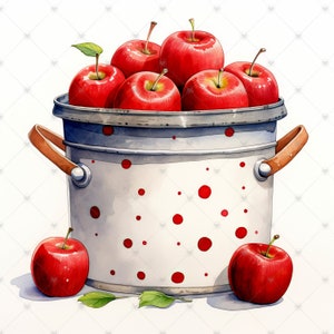 Fresh Apples in Retro Polka Dot Enamel Pot Clipart Bundle 10 High ...