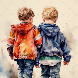 Little Boy Best Friends Clipart Bundle- 10 High Quality Watercolor Jpgs ...