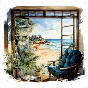 Beach View Window Clipart Bundle- 10 High Quality Watercolor Jpgs ...