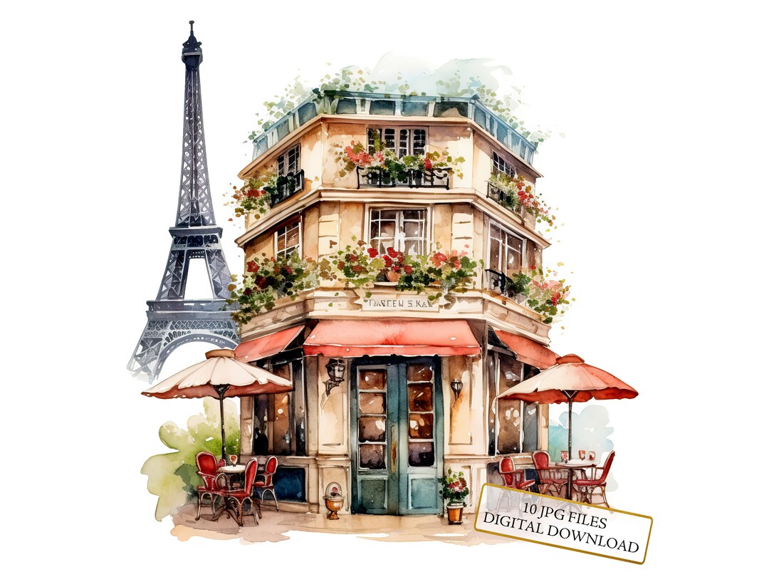 A Cafe in Paris Clipart Bundle- 10 High Quality Watercolor Jpgs ...