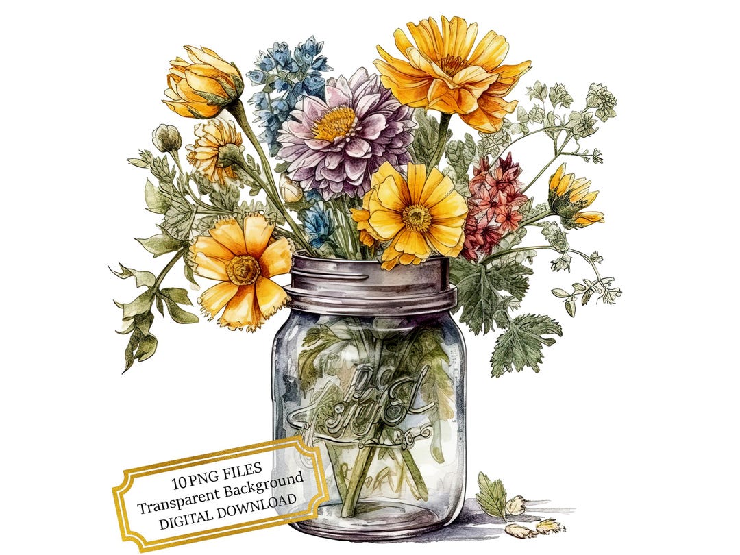 Wildflowers in a Jar PNG Clipart Bundle- Digital Download - Etsy