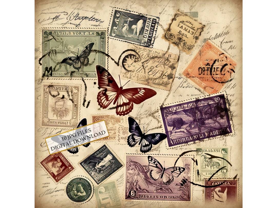 Vintage Postage Stamps Clipart Bundle- 10 High Quality Watercolor Jpgs ...