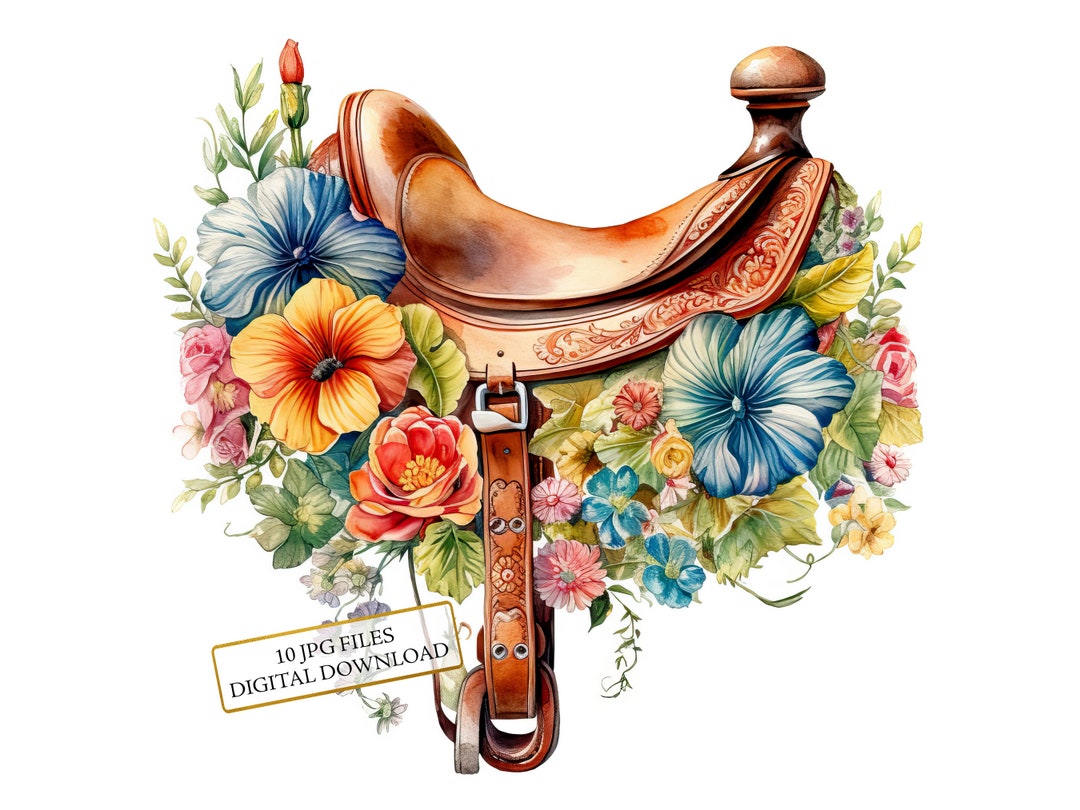 Saddle With Flowers Clipart Bundle- 10 High Quality Watercolor Jpgs ...