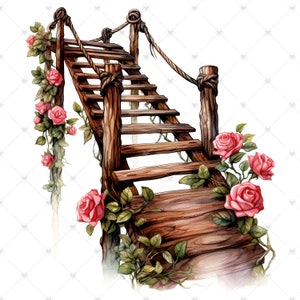 Old Wooden Bridge Overgrown With Roses Clipart Bundle- 10 High Quality ...