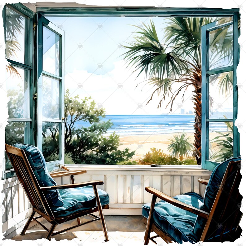Beach View Window PNG Clipart Bundle- Digital Download - Etsy UK