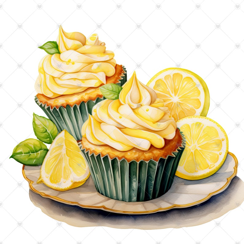 Lemon Cupcake Clipart Bundle 10 High Quality Watercolor Jpgs - Etsy