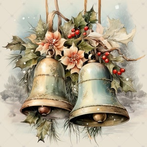 Shabby Chic Christmas Bells Clipart Bundle- 10 High Quality Watercolor ...