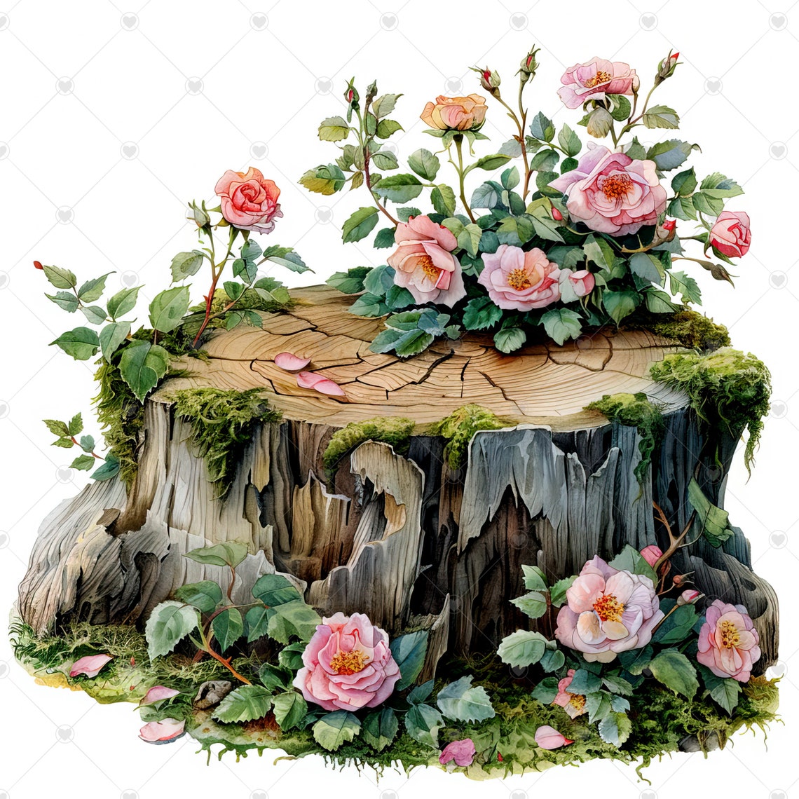 Wild Roses Growing Out of a Tree Stump JPG Clipart Bundle- Digital ...